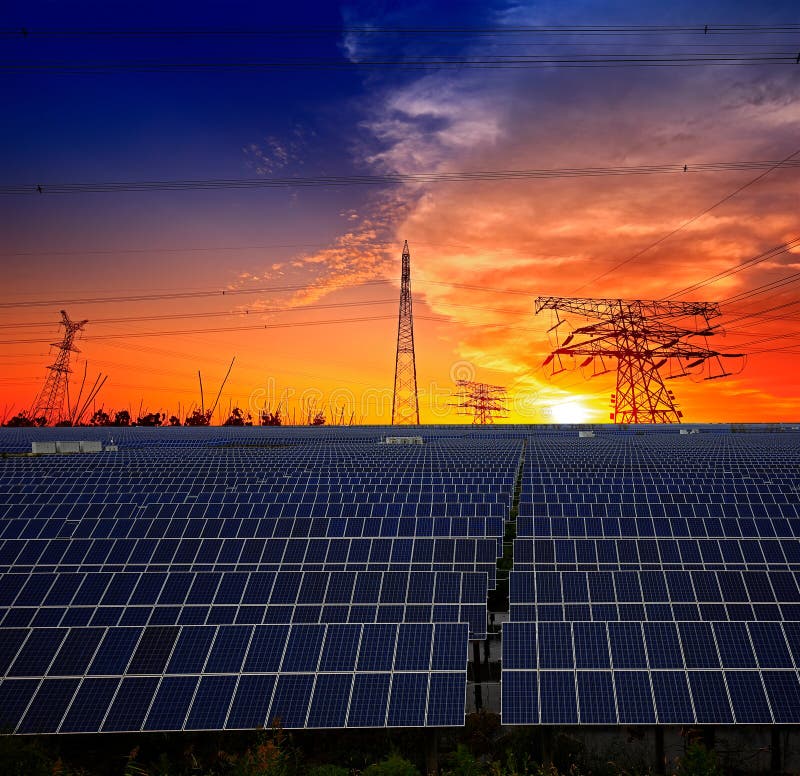 Solar panels and pylon stock image. Image of renewable - 309684649