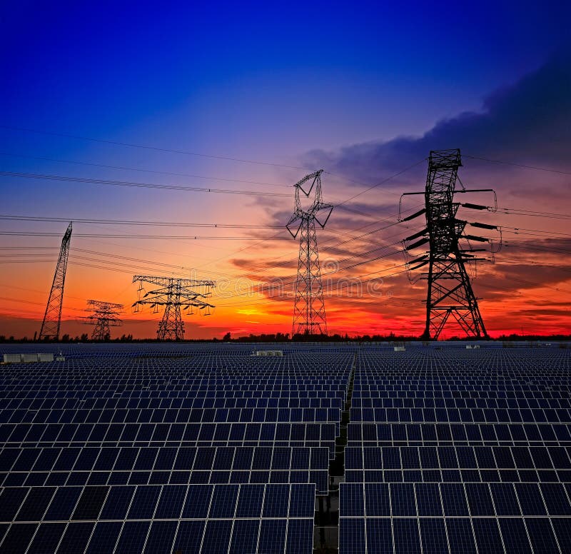 Solar panels and pylon stock image. Image of metal, tower - 309684827