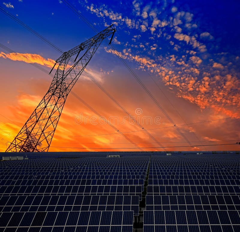 Solar panels and pylon stock illustration. Illustration of environment ...