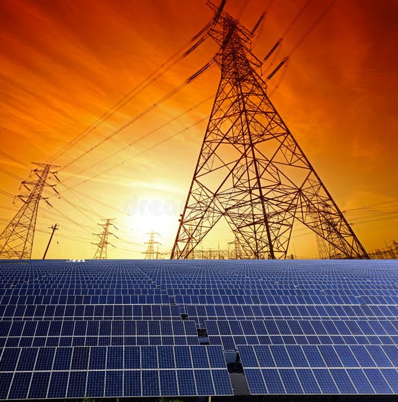 Solar panels and pylon stock image. Image of innovation - 220295919