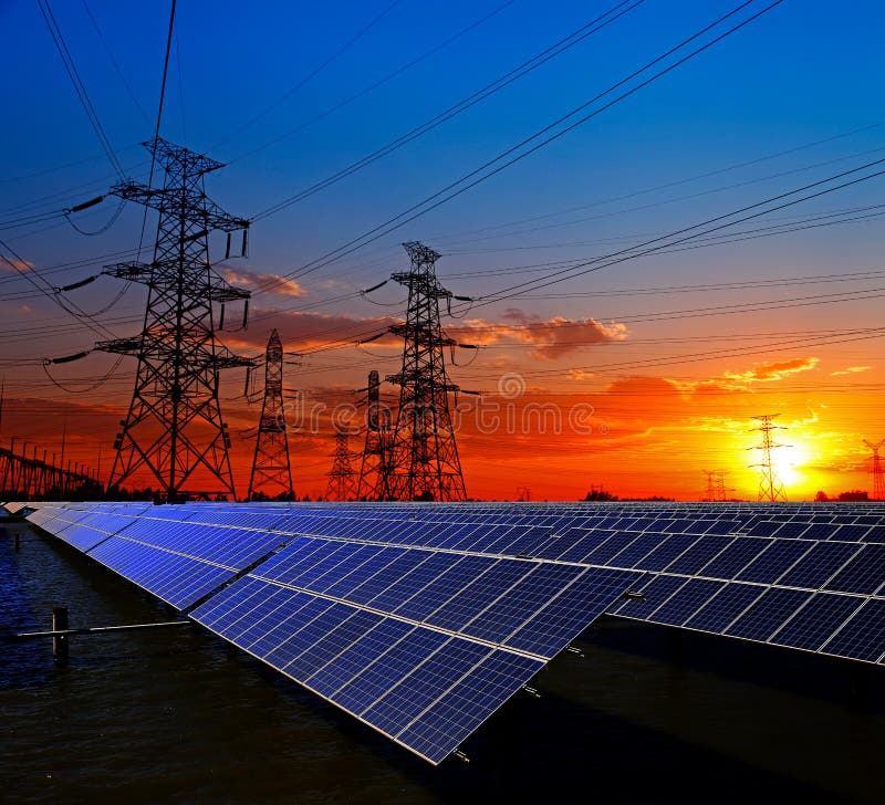 Solar panels and pylon stock photo. Image of industrial - 241083976