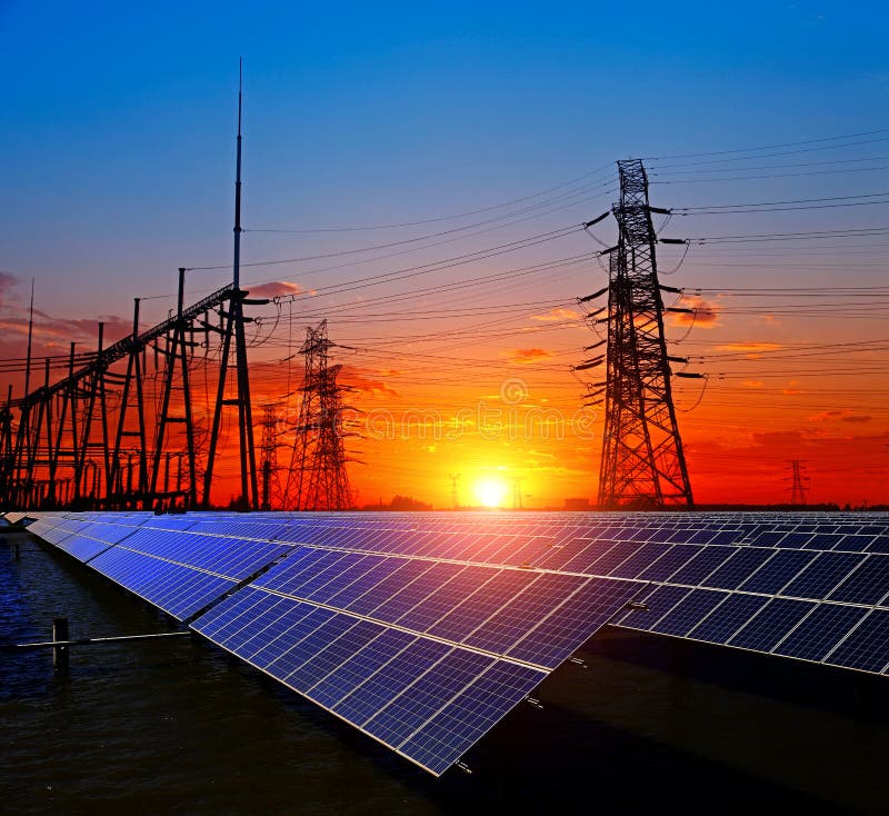Solar panels and pylon stock image. Image of environmental - 241084015