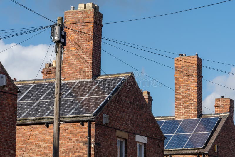 Solar Panels on the Rear of Terraced Houses in the UK Stock Image ...