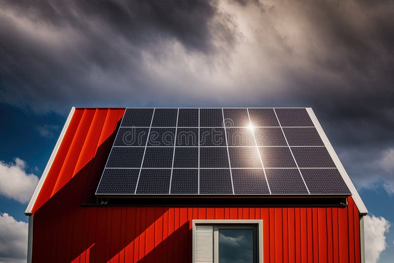 Solar Panels on a Red Roof. Generative AI Stock Illustration ...