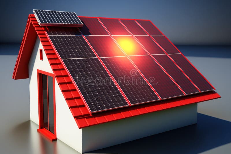 Solar Panels on a Red Roof. Generative AI Stock Illustration ...