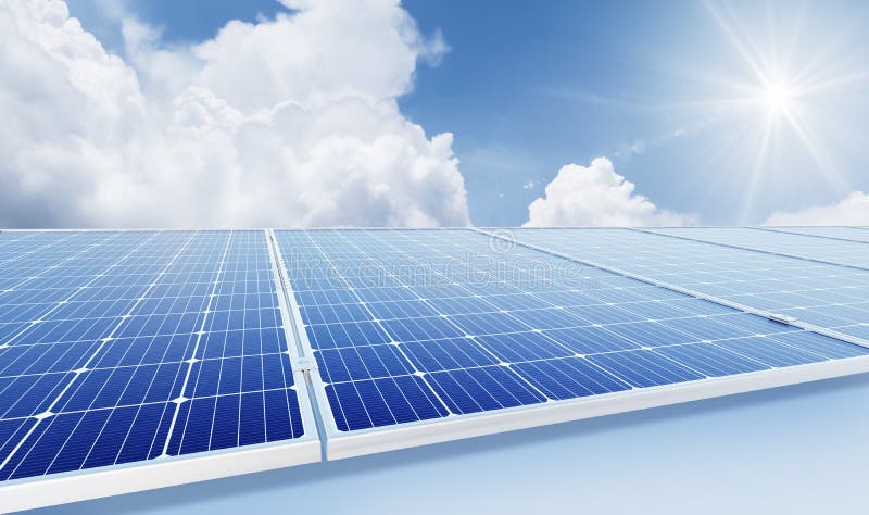 Solar Panels Reflect Sparkling Light from the Sun on Blue Sky ...