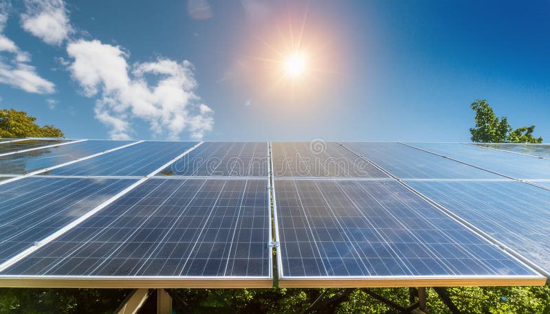 Solar Panels Reflect Sparkling Light from the Sun Stock Illustration ...