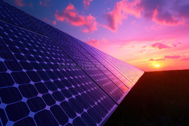 Solar Panels Reflecting Sunset Sky Symbolizing Renewable Energy Clean ...