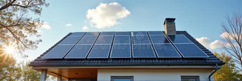Solar Panels on Residential Rooftop Under Sunny Sky Stock Photo - Image ...
