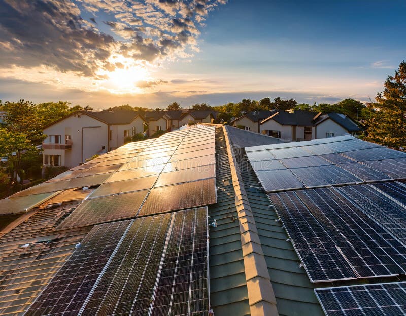 Solar Panels on Residential Rooftops Capturing Sunlight for Energy ...