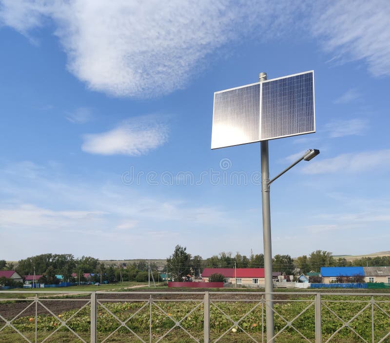 Solar Panels by the Road. Solar-powered Street Lights. an ...