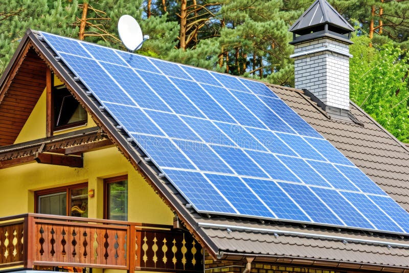Solar panels on a roof stock photo. Image of economy - 347034782