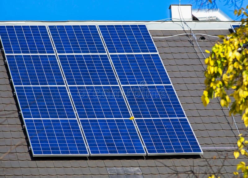 Solar panels on the roof stock photo. Image of green - 61075714
