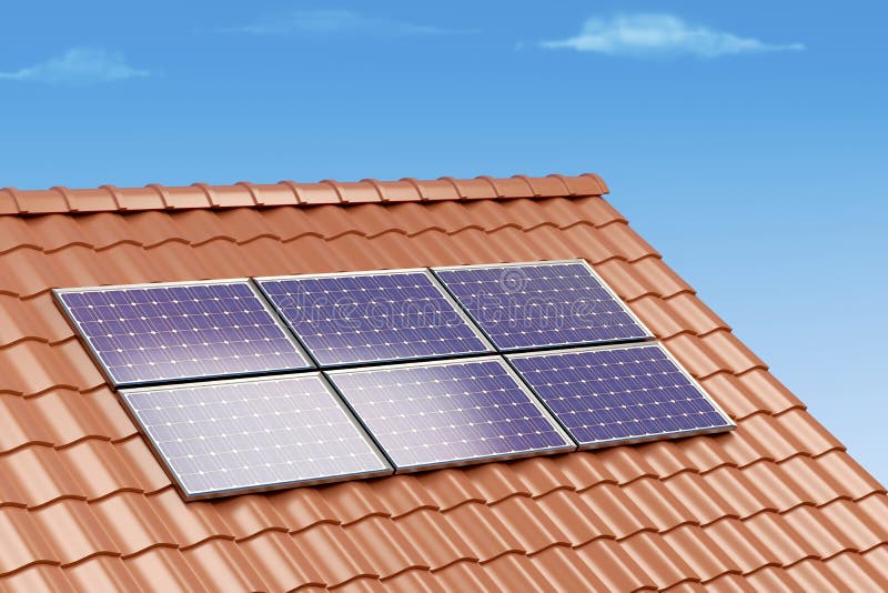 3d Solar panels on rooftop stock illustration. Illustration of ...
