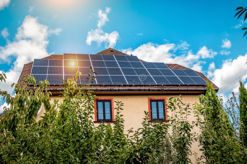 Solar Panels on a Roof of a Building Stock Image - Image of power, roof ...