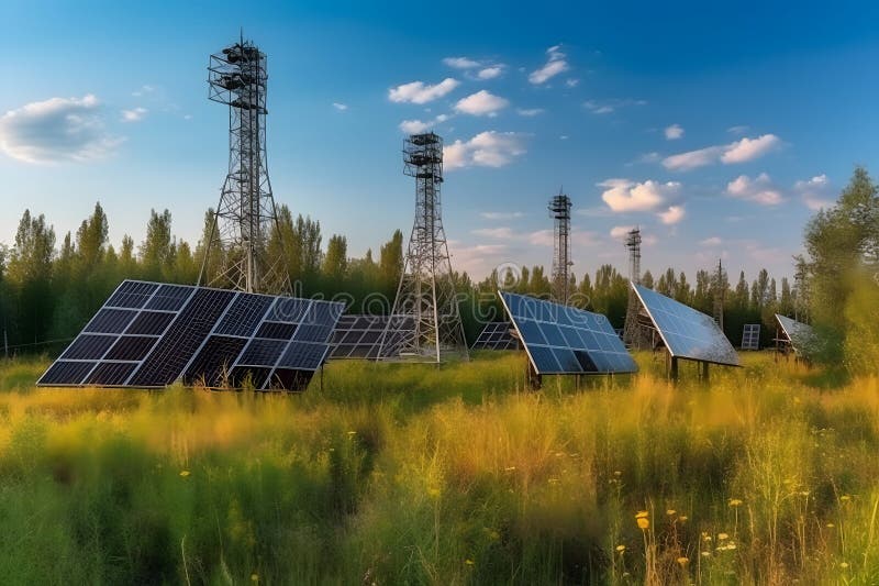 Solar Panels on a Farm. Generative AI. Stock Illustration ...