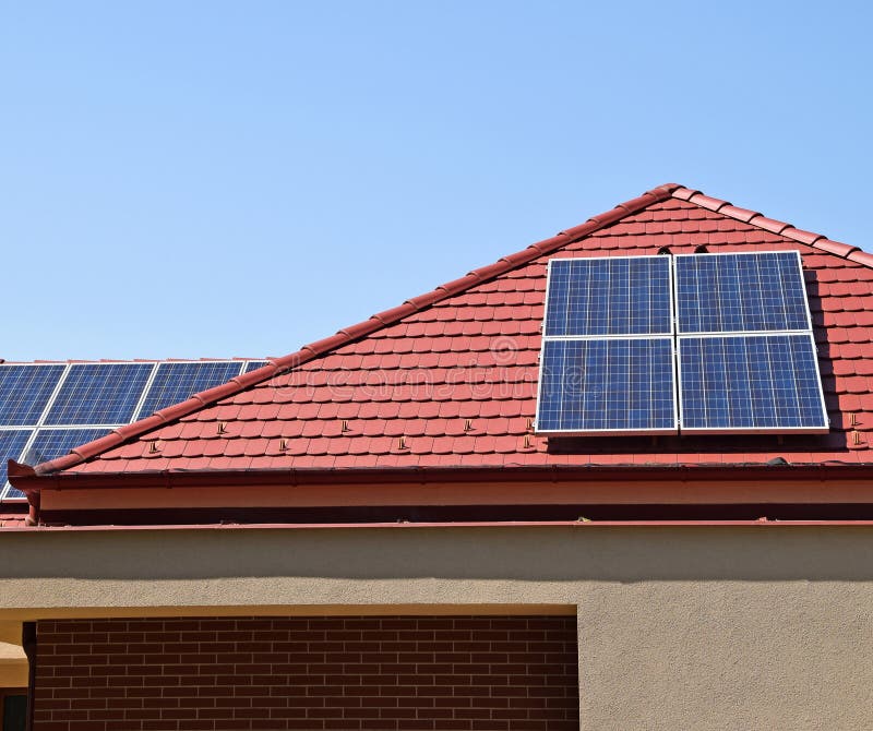 Solar panels on the roof stock photo. Image of diagonal - 82830186
