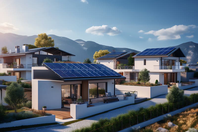 Solar Panels on the Roof of the House. 3d Render Stock Illustration ...