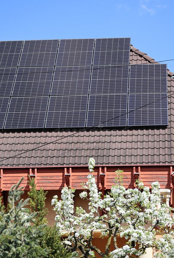 Solar Panels on the Roof of a House Stock Image - Image of solar ...