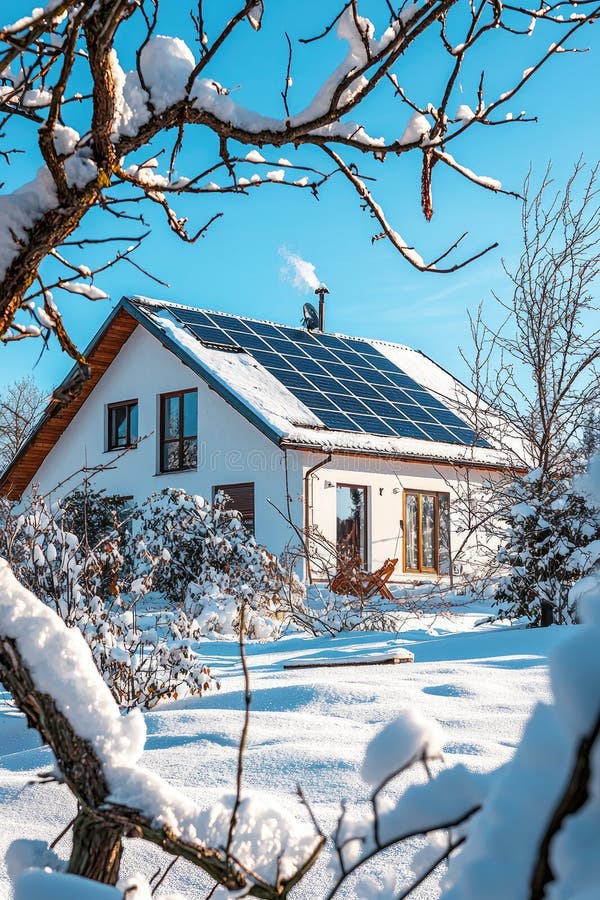 Solar Panels on the Roof of the House Winter. Selective Focus Stock ...