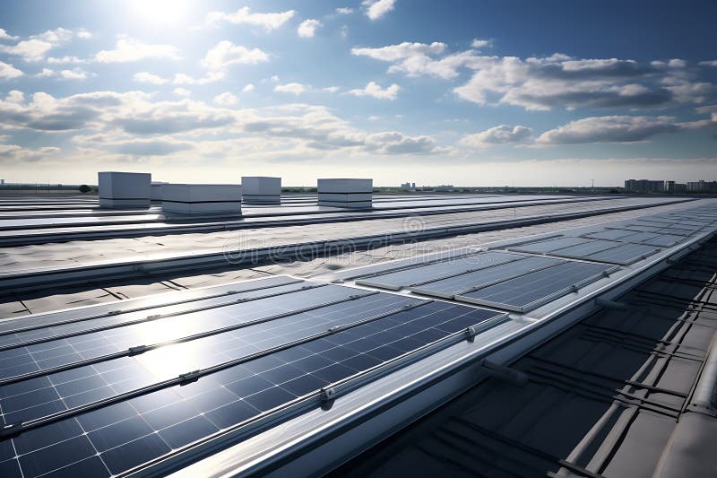 Solar Panels on the Roof of a Modern Building at Sunset Stock ...