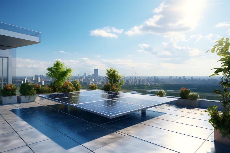 Solar Panels on the Roof of a Modern House. 3d Rendering Stock ...