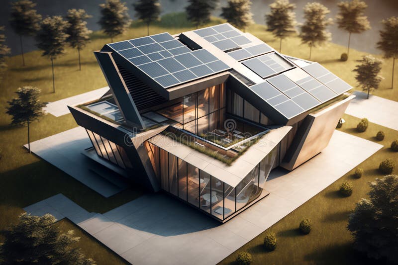 Solar Panels on the Roof of the Modern House. Generative AI Stock ...