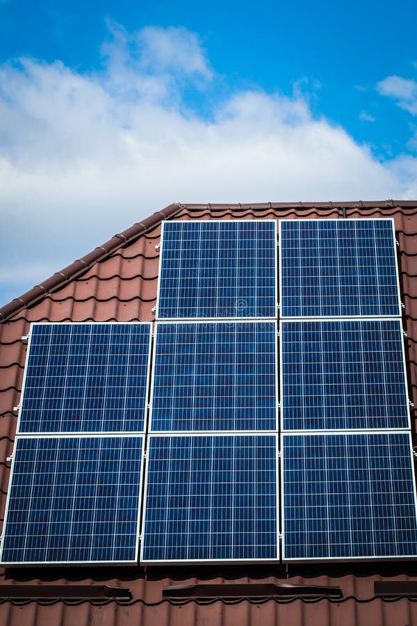 Solar panels on the roof stock image. Image of building - 188083705
