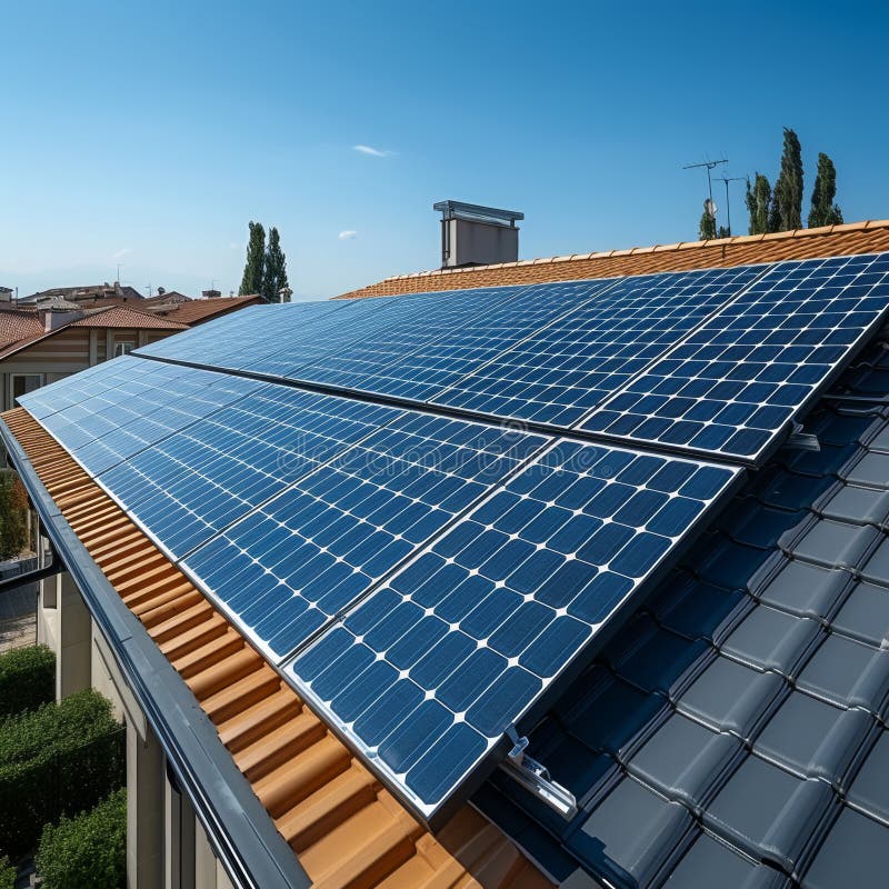 Solar Panels on Roof. Photovoltaic System on the Roof Stock Image ...