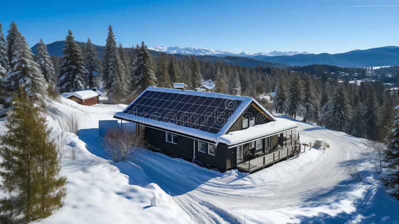 Solar Panels on a Roof with Snow in Winter AI Generated Stock ...