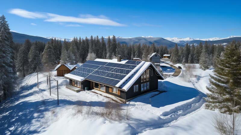 Solar Panels on a Roof with Snow in Winter AI Generated Stock ...