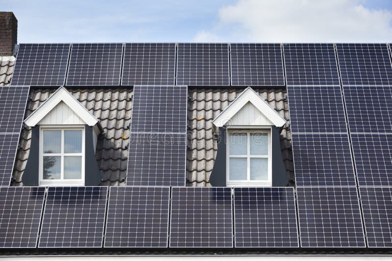 Solar Panels on a Roof with Two Dormers Stock Photo - Image of ...