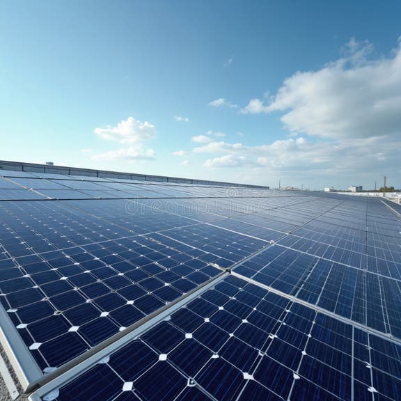 Solar Panels on Rooftop Against Blue Sky with Clouds. Alternative Source of Power, Eco-friendly ...