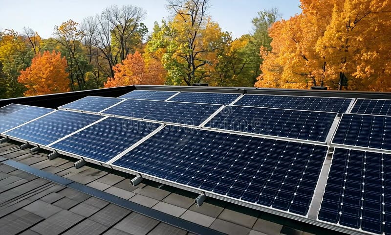 Solar Panels on a Rooftop with Autumn Trees Stock Footage - Video of ...