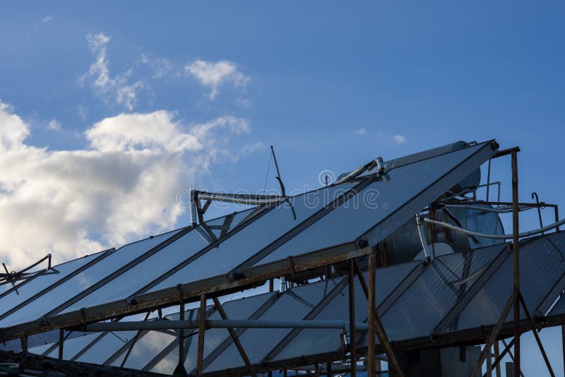 Solar Panels on Rooftop with Blue Sky Stock Image - Image of ...