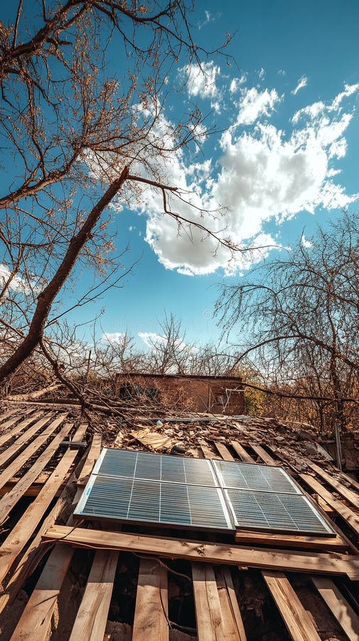 Solar Panels on a Rooftop Destroyed by Falling Tree Branches during a ...