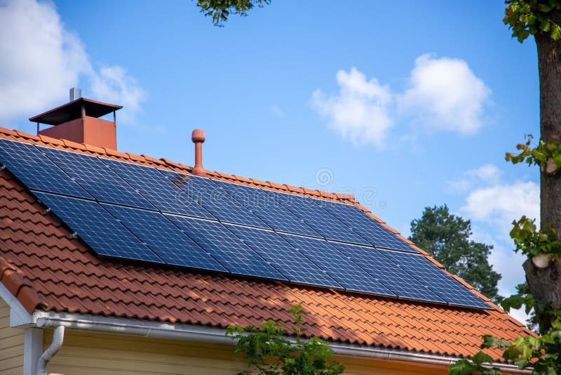 Solar Panels on a Rooftop of House Stock Photo - Image of renewable ...