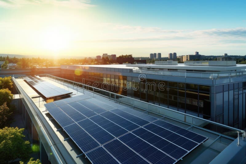 Solar Panels on Rooftop of Modern Eco-friendly Building Stock ...