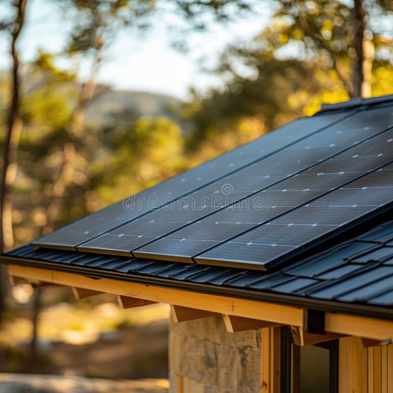 Solar Panels on Rooftop in Natural Landscape Under Blue Sky Stock Image ...