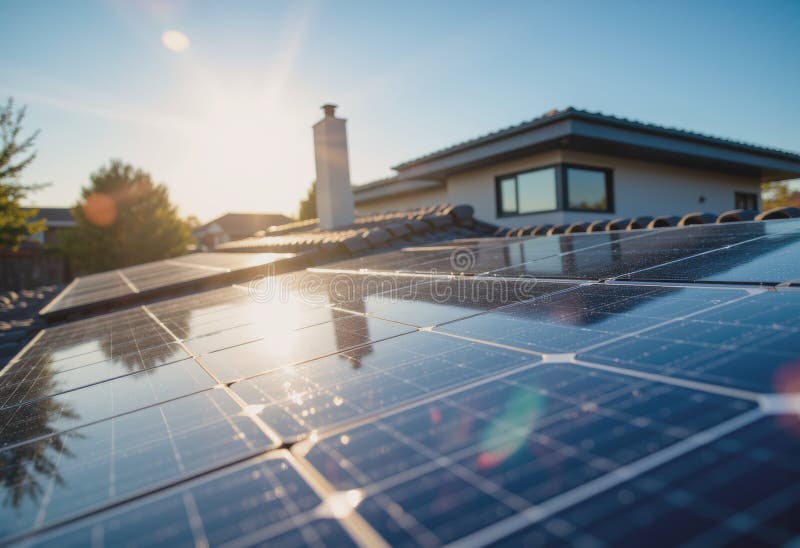 Solar Panels Rooftop Reflecting Sunlight Promoting Renewable Energy Stock Photos - Free ...
