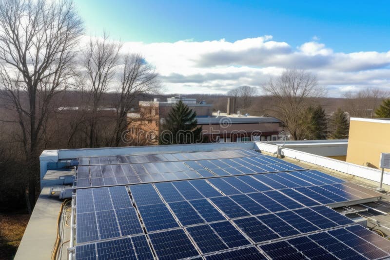 Solar Panels on a Rooftop, with the Sun Shining Brightly Stock ...