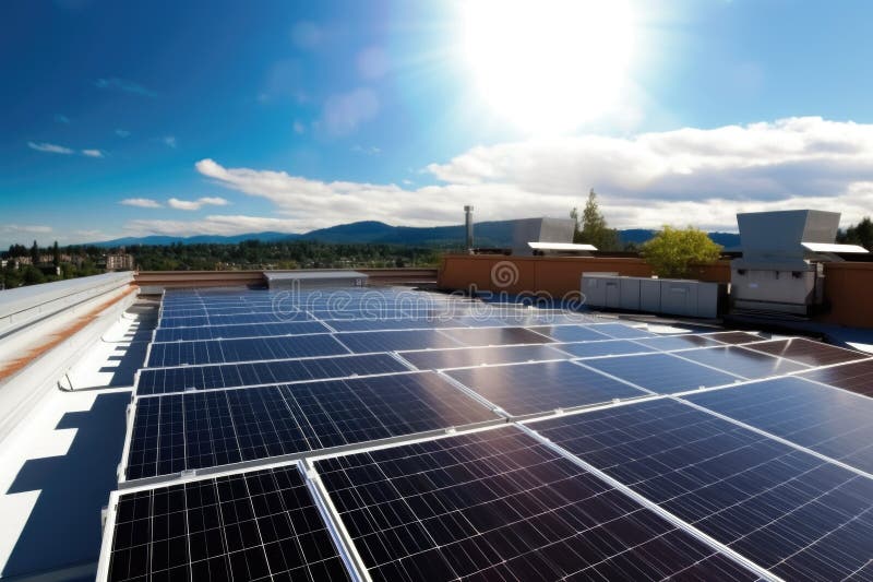 Solar Panels on a Rooftop, with the Sun Shining Brightly Stock ...