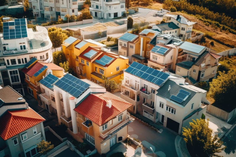 Solar Panels on Rooftops stock illustration. Illustration of panels ...