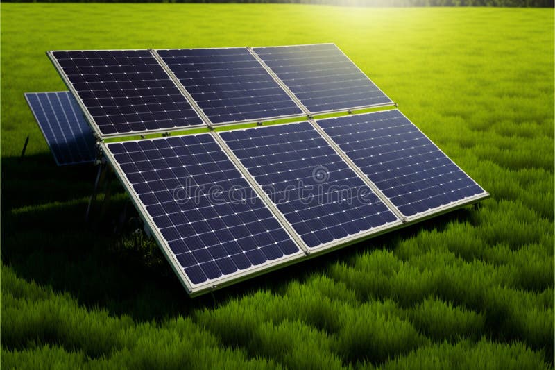 Solar Panels Row on a Grass of Green Lawn Stock Illustration ...