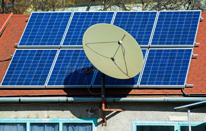 Solar Panels and a Satellite Dish Stock Photo - Image of electrical ...