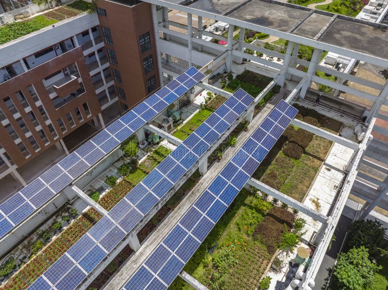 Solar Panels on the School Roof Stock Image - Image of energy ...
