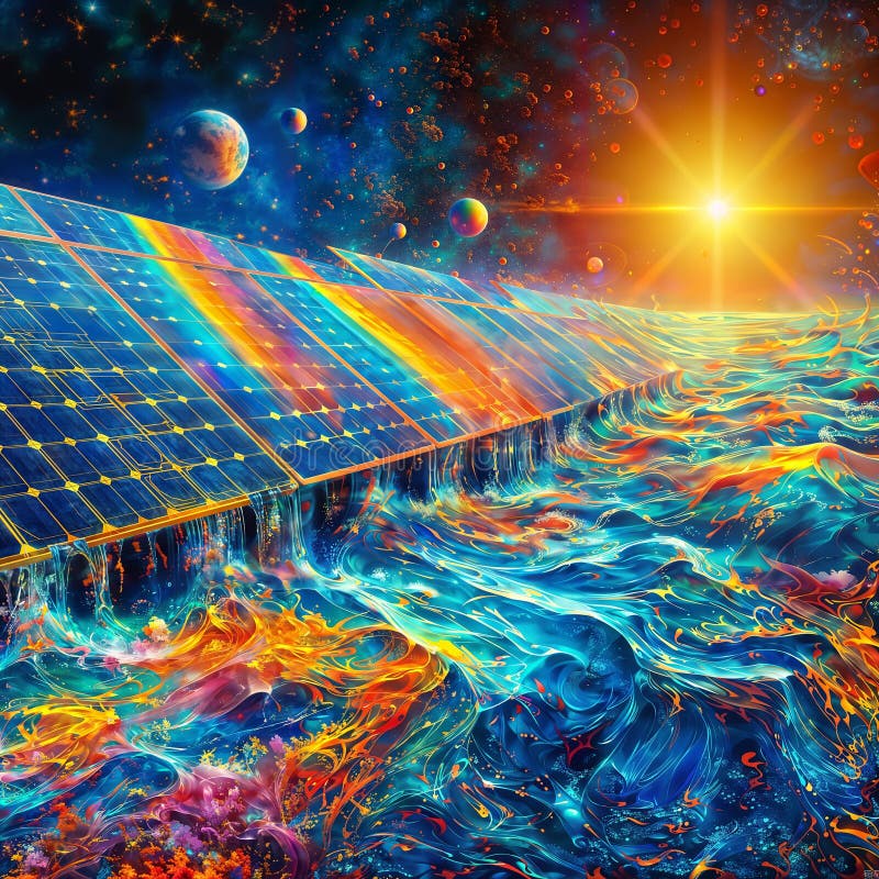 Solar Panels on a Background of the Planet. 3D Illustration, Generative ...