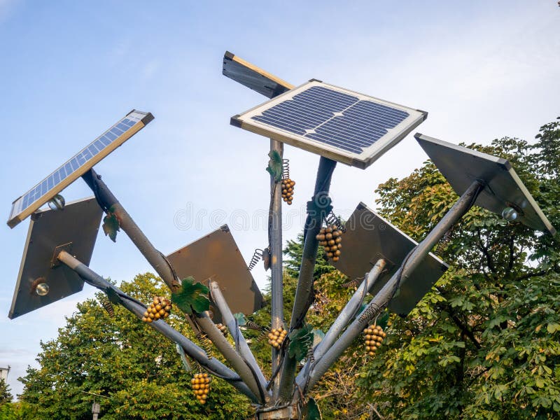 Solar Panels in the Shape of a Tree. Modern Technologies. Solar Panels ...