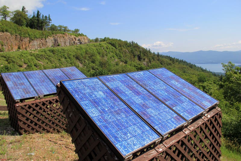 Solar Panels on the Side of a Scenic Mountain Stock Photo - Image of ...