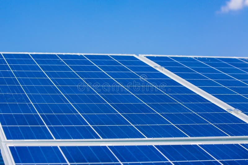 Solar Panels on the Sky Background. Solar Power Plant. Blue Solar ...